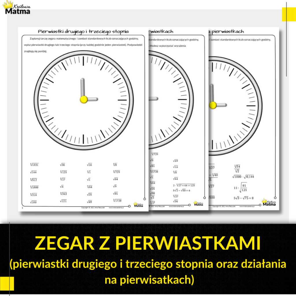 Zegar matematyczny - pierwiastki - Królowa Matma